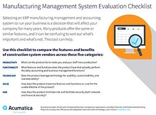 Manufacturing Management System Checklist | Acumatica Cloud ERP